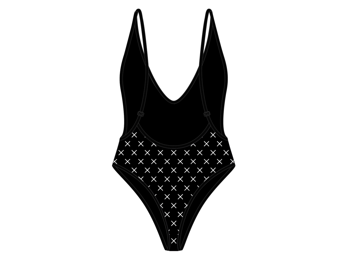 Black Logo Print Retro One Piece Boutine La 8465